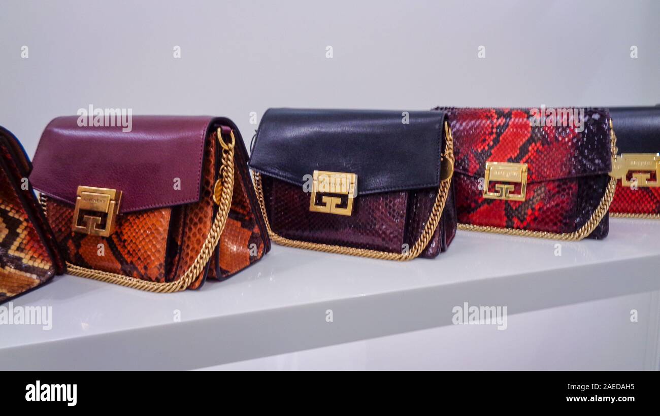 Luxury branded leather bag inside famous shopping center Galerie La ...