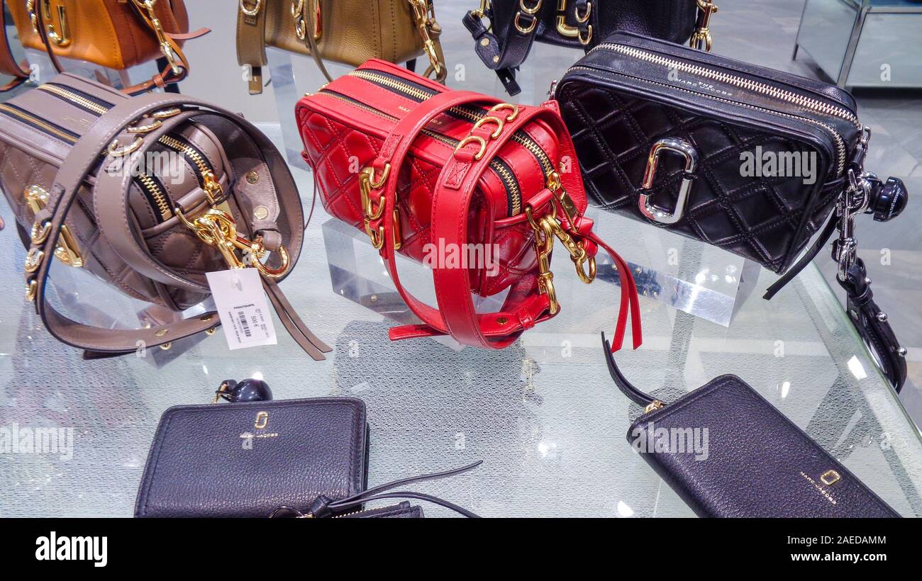 Luxury branded leather bag inside famous shopping center Galerie La ...