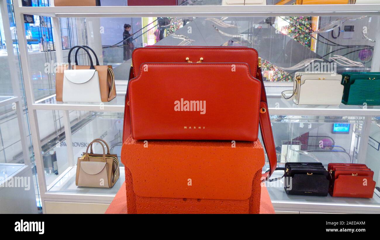 Luxury branded leather bag inside famous shopping center Galerie La ...