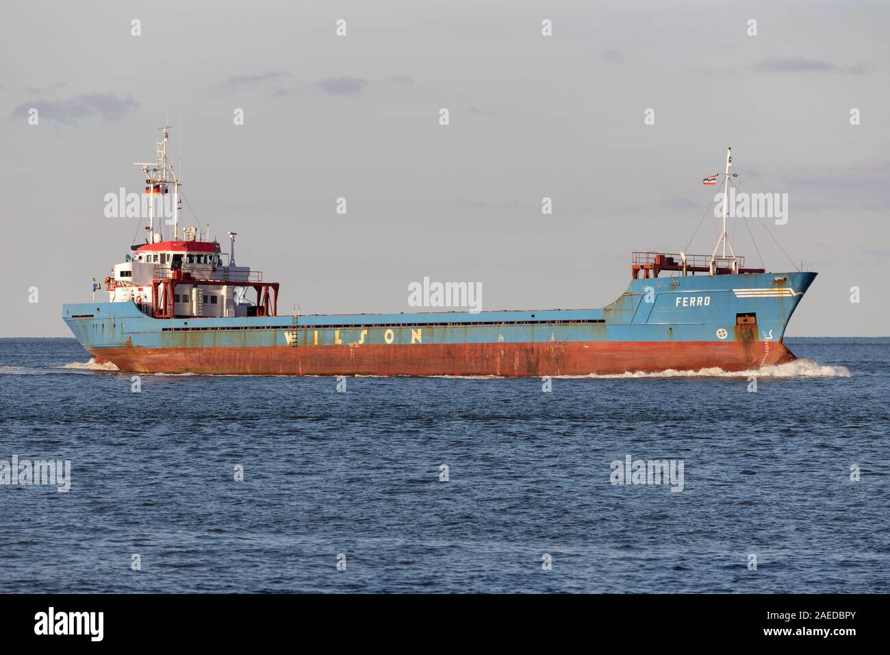 Wilson general cargo vessel FERRO on the river Elbe. Wilson ASA is one ...