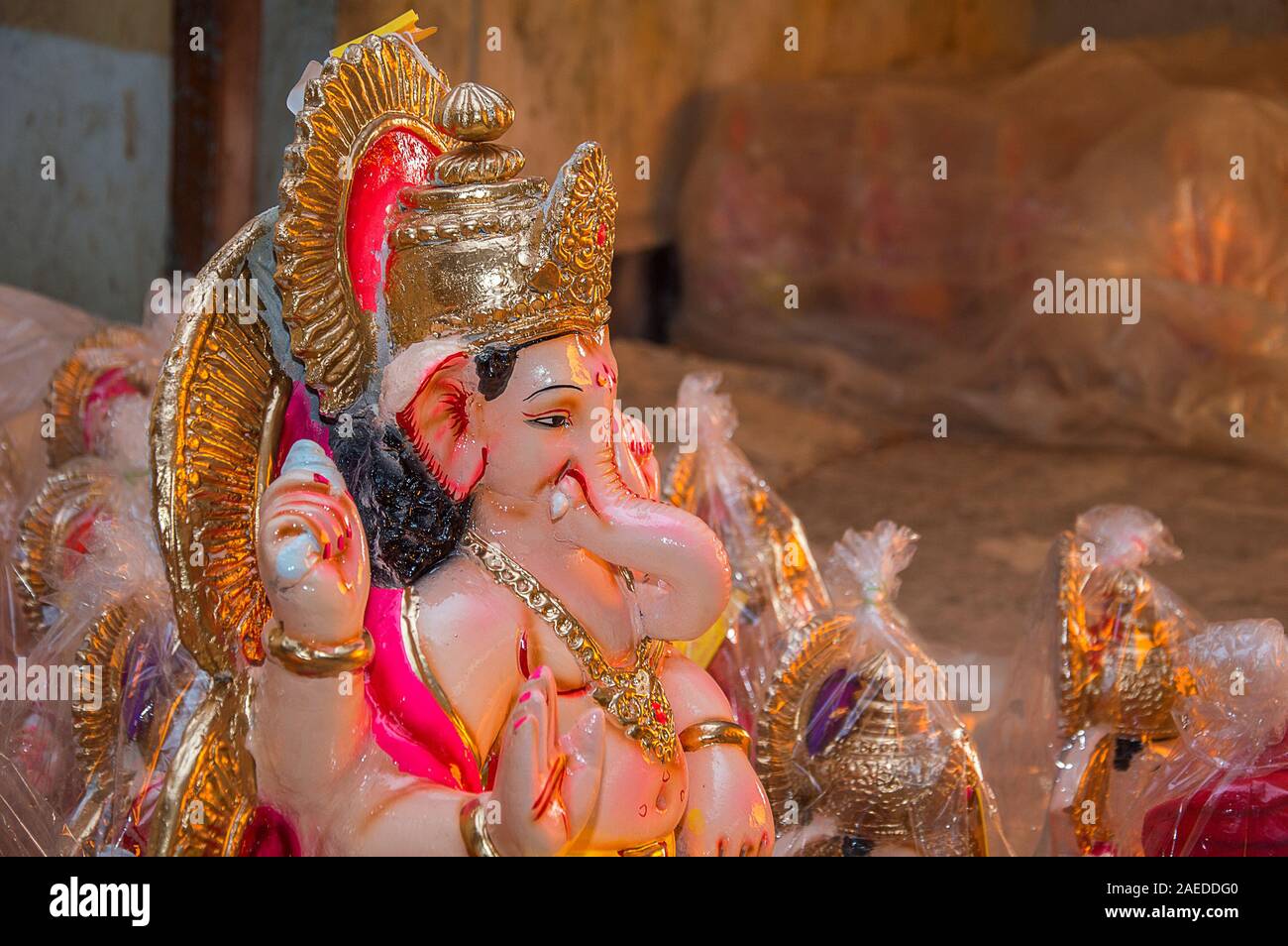 Statue of Hindu God Ganesha. close up of Ganesha Idol at an artist's ...