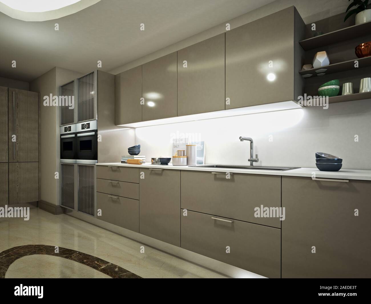 Luxury home kitchen, 3d rendering Stock Photo - Alamy
