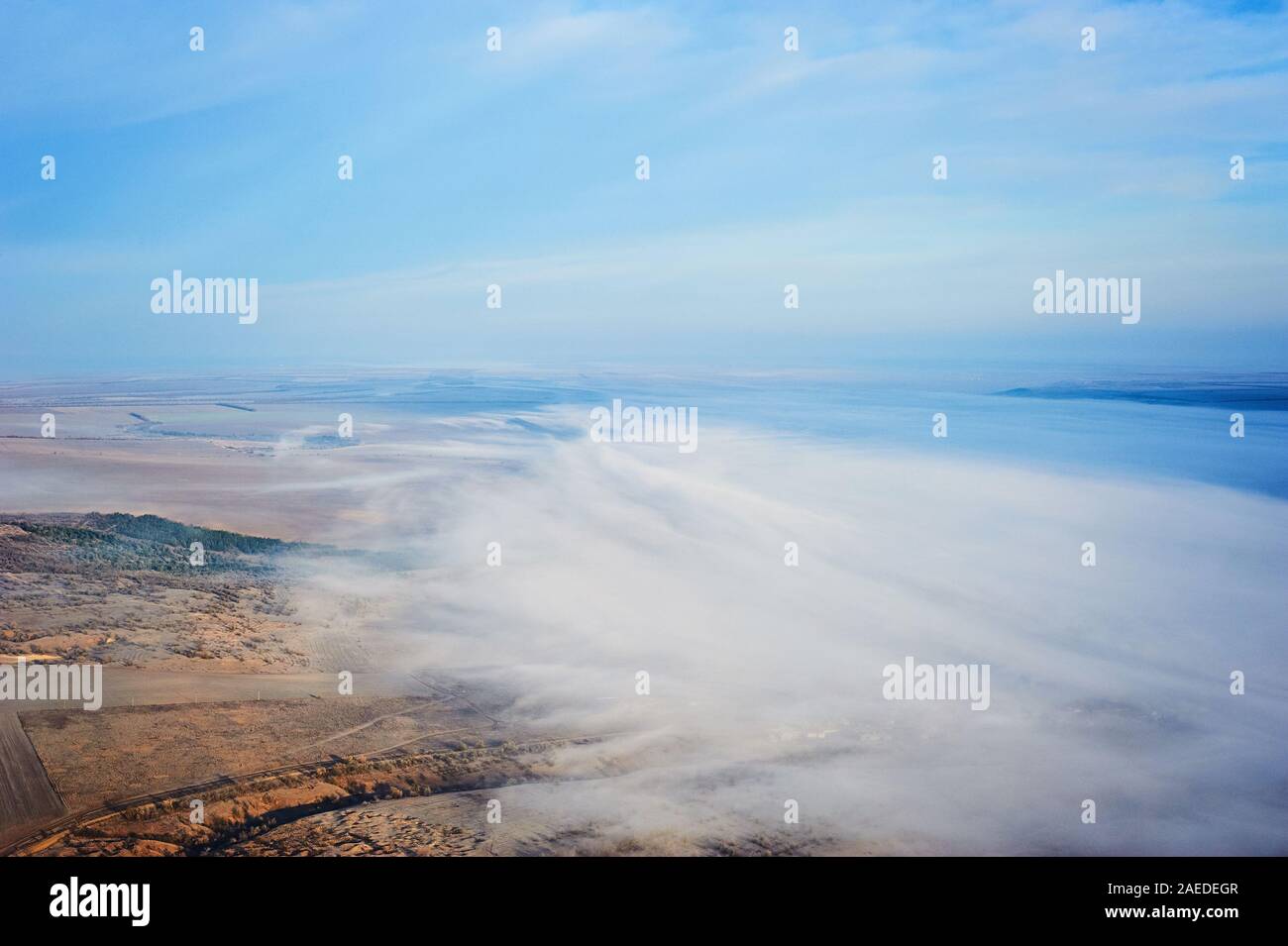 Aerial landscape. Fog above the fields. Bird eye view landscape Stock ...