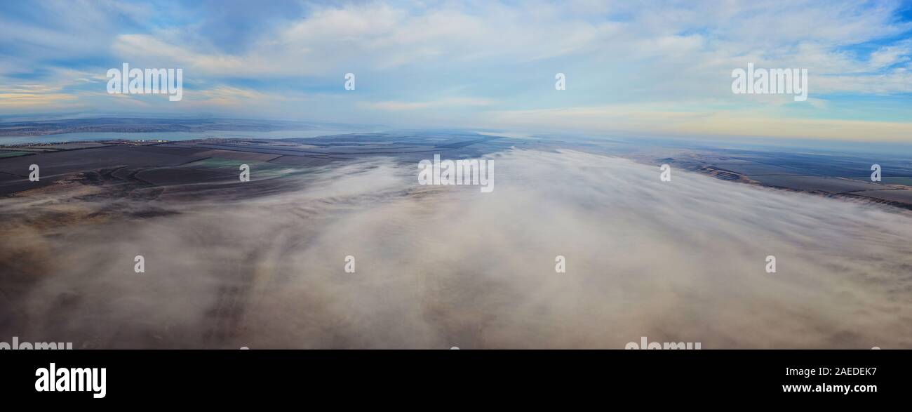 Aerial landscape. Fog above the fields. Bird eye view landscape Stock ...