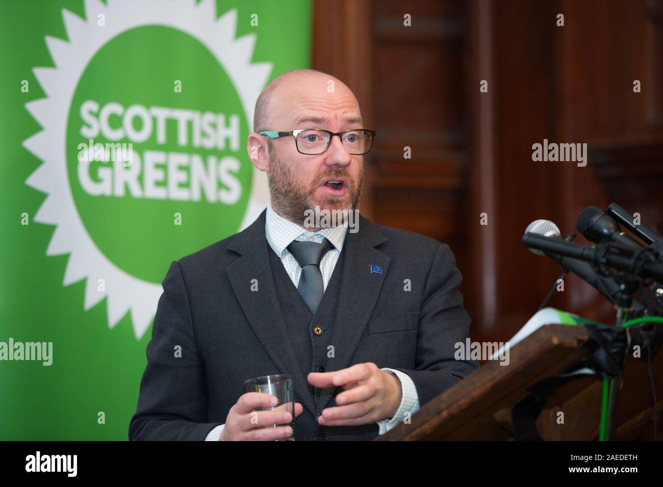 Glasgow, UK. 25 November 2019. Pictured: Patrick Harvie MSP - Co Leader ...