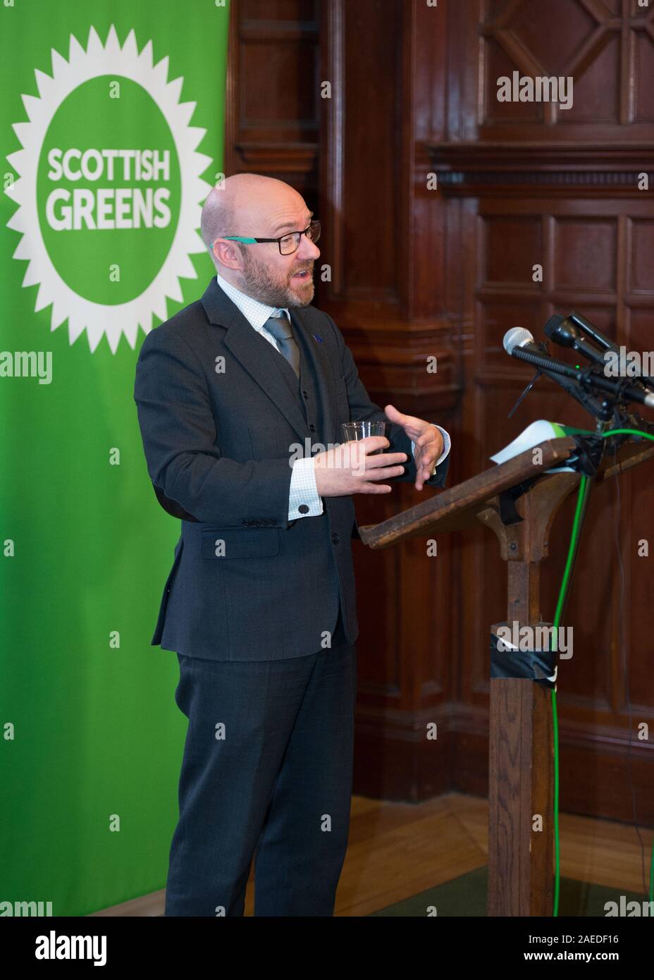 Glasgow, UK. 25 November 2019. Pictured: Patrick Harvie MSP - Co Leader ...