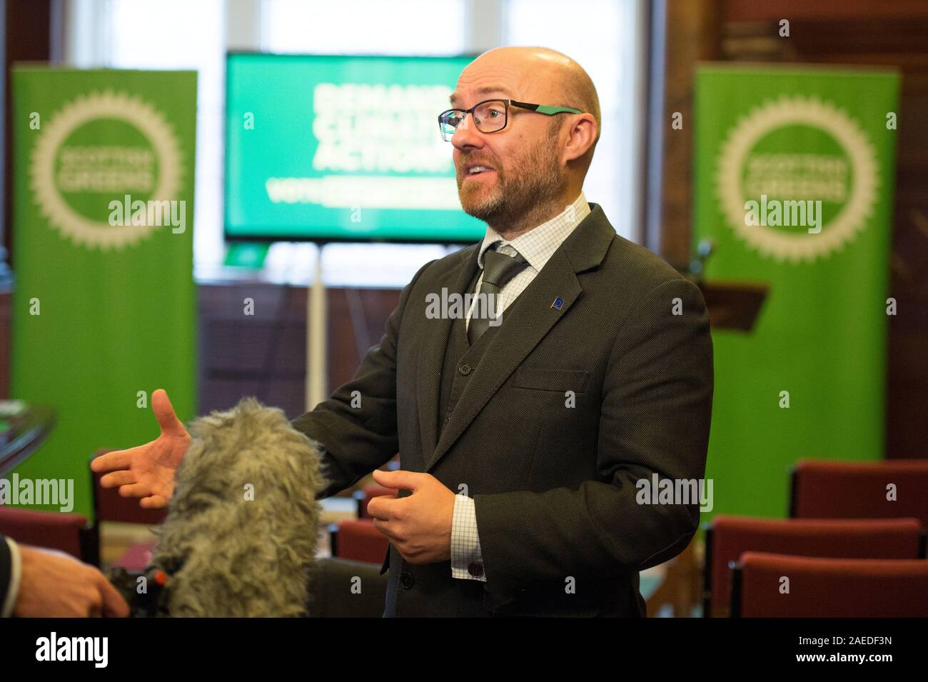 Glasgow, UK. 25 November 2019. Pictured: Patrick Harvie MSP - Co Leader ...