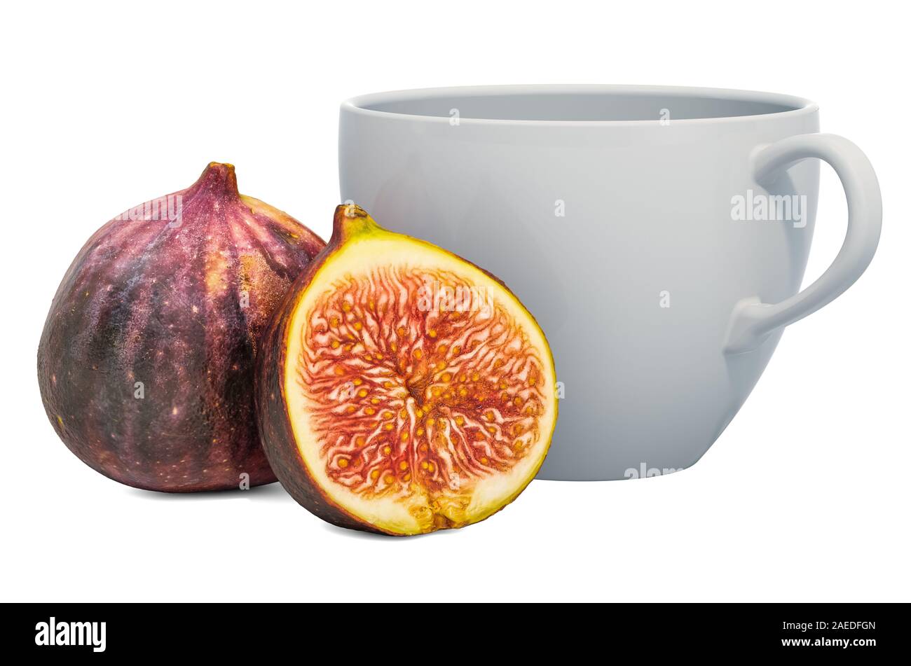 Warm common fig drink with fresh figs, 3D rendering isolated on white ...