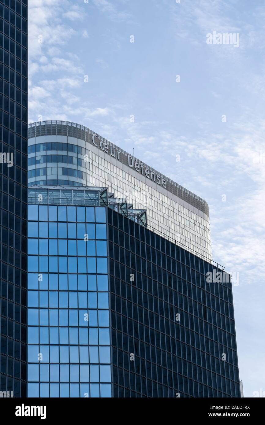 Paris, France - December 8: Tour Coeur Defense building during sunset ...