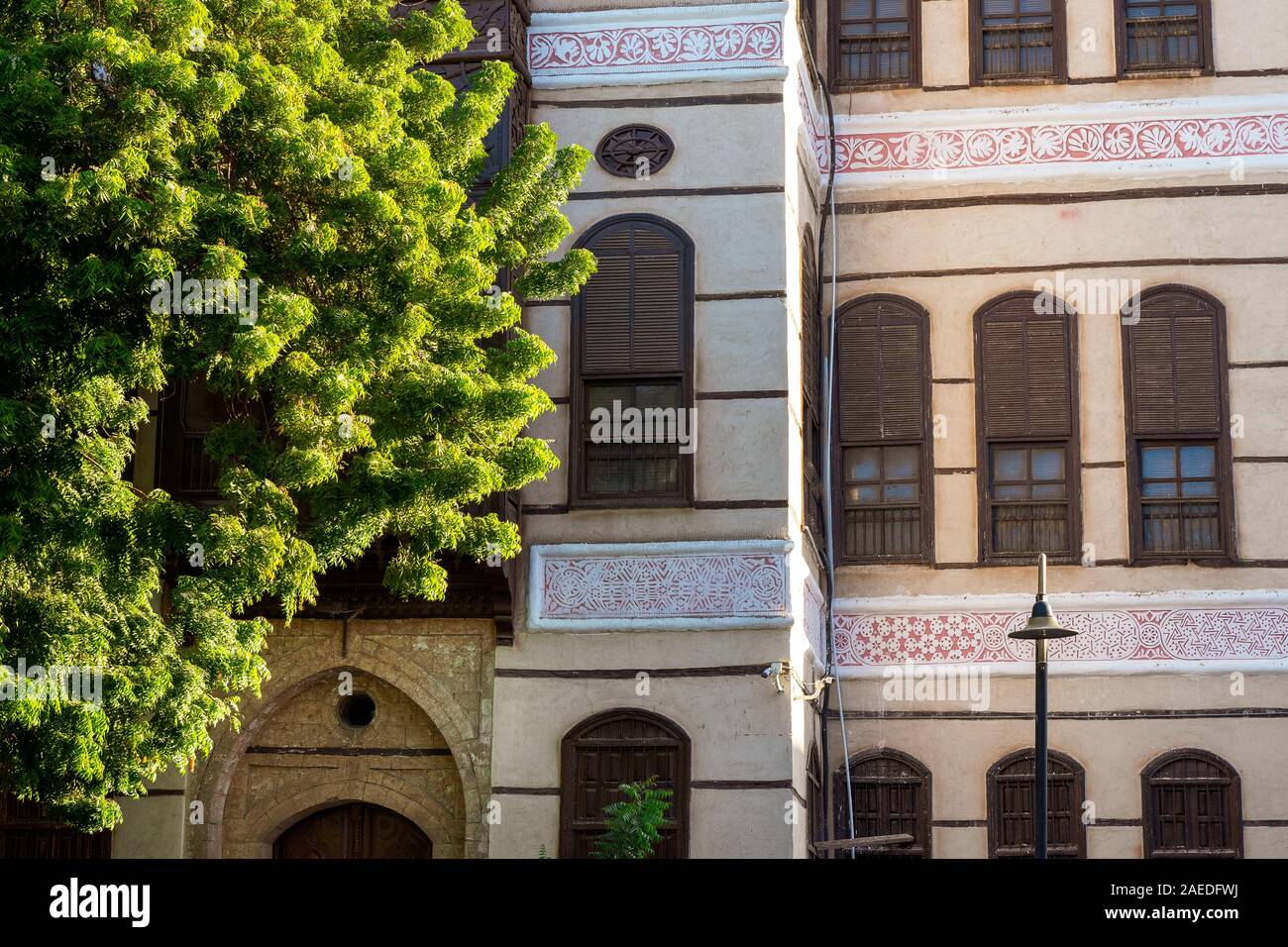 Close-up view of the ornate facade of the Nasseef coral town house at ...