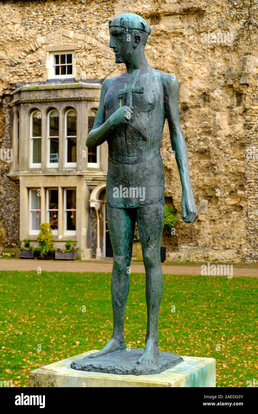 Statue of St.Edmund by Elisabeth Frink in the Cathedral Grounds, Bury ...