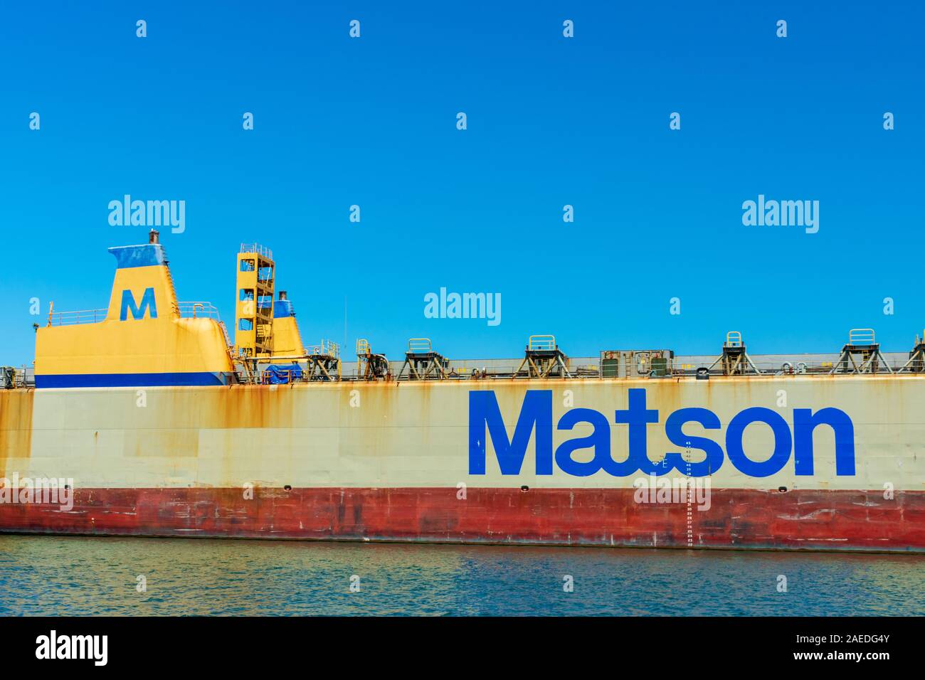 Unloaded Matson container cargo ship docked at Oakland International ...