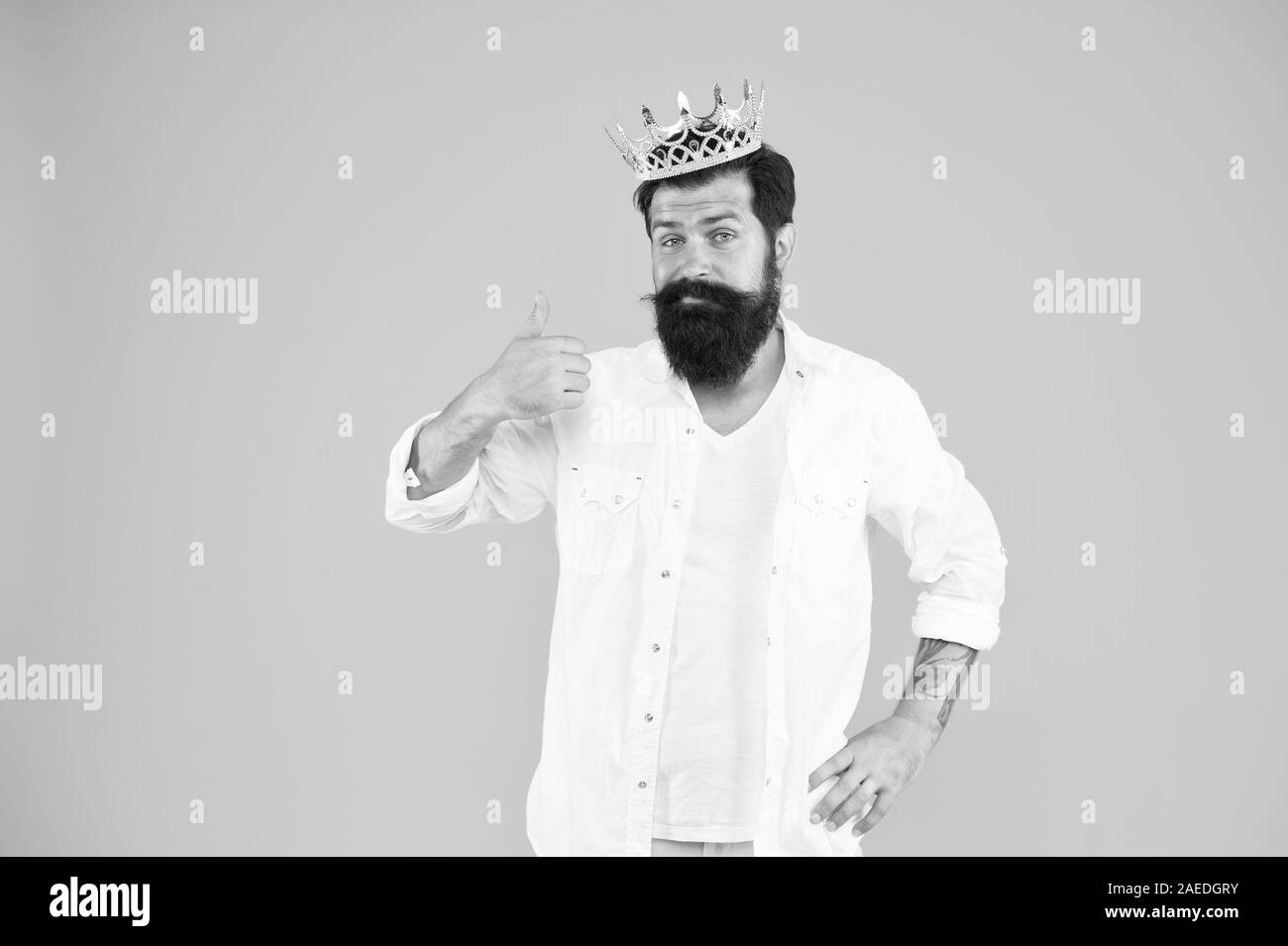 Egoist selfish man. Bearded man in white clothes. Sense of self ...
