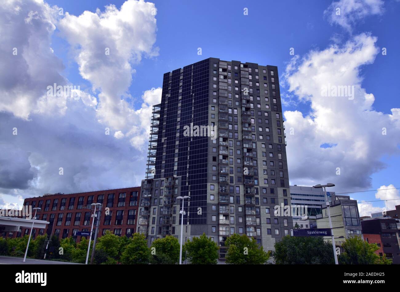 Amsterdam, Holland, August 2019. In the modern periphery of the city a ...