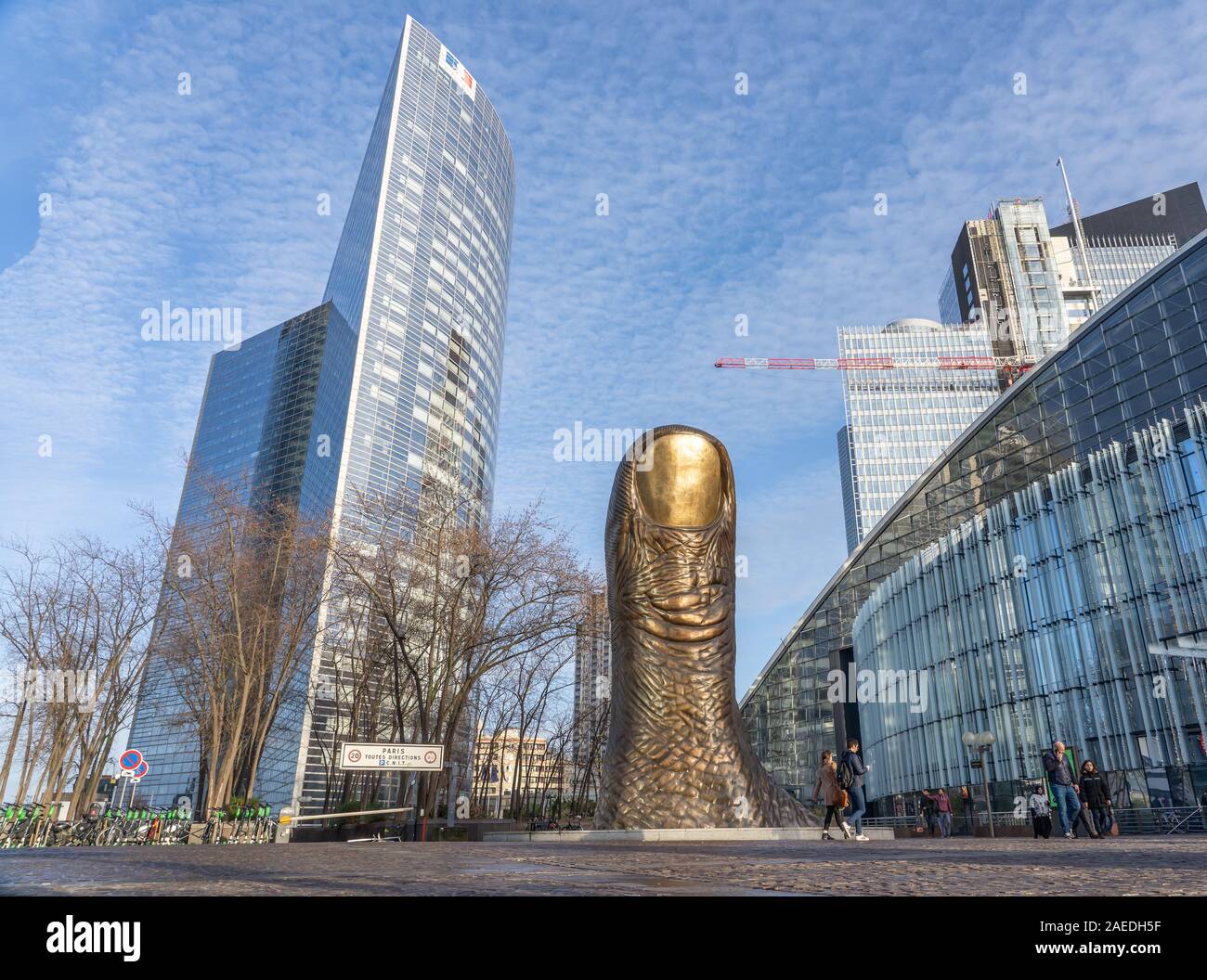 Paris, France - December 8: Big bronze thumb in front of Tour Sequoia in La Defense Stock Photo ...