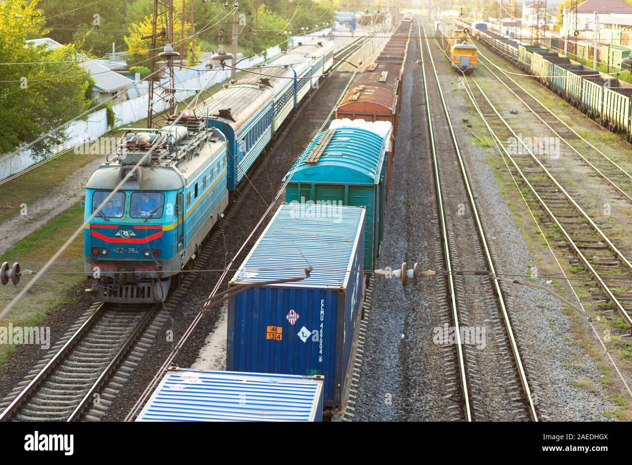 Top view freight train transports goods by rail Stock Photo - Alamy