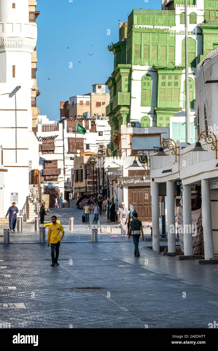 View of the Souk al Alawi Street and the famous greenish Noorwali coral ...