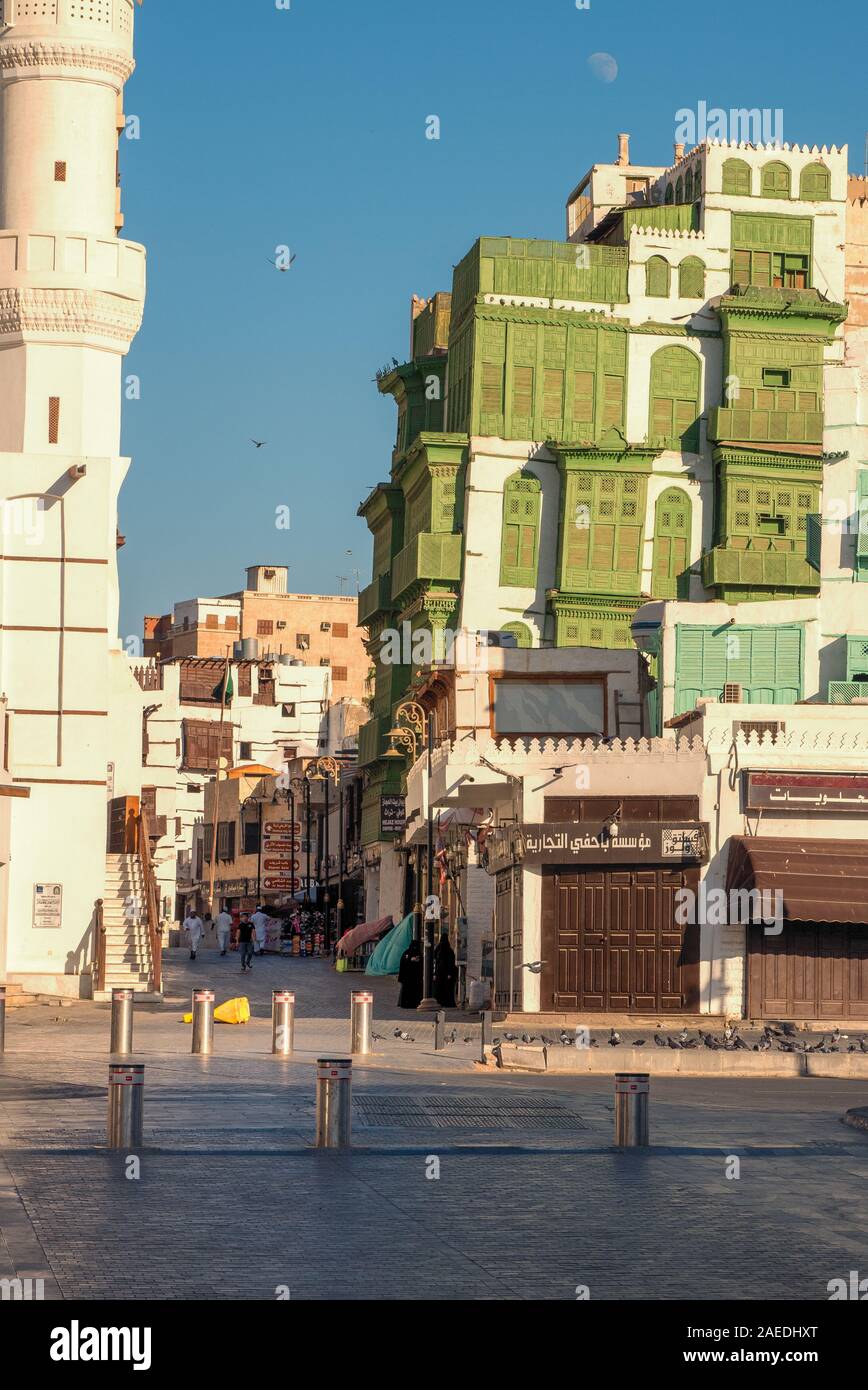 View of the Souk al Alawi Street and the famous greenish Noorwali coral ...