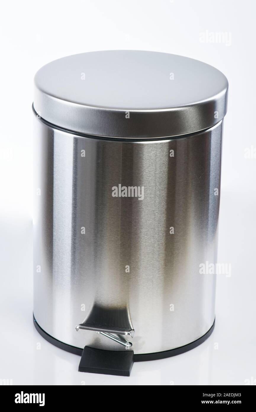 One metal trash bin isolated on white background Stock Photo - Alamy