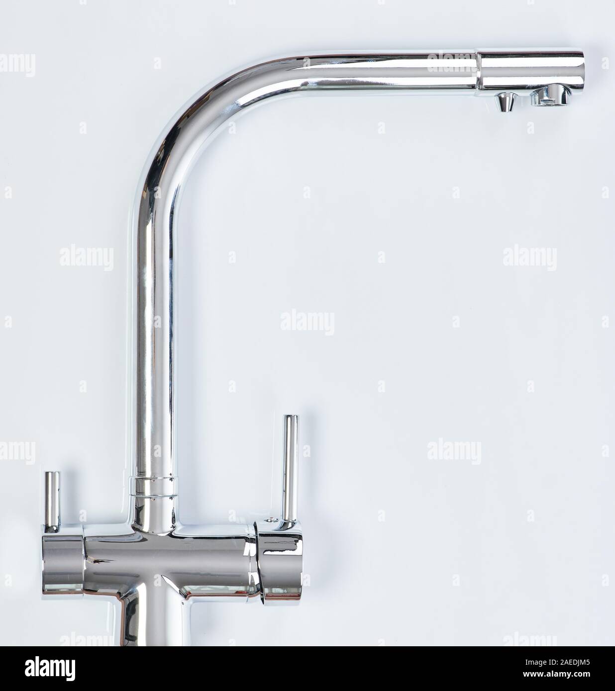 One clean kitchen faucet close up isolated on white background Stock ...