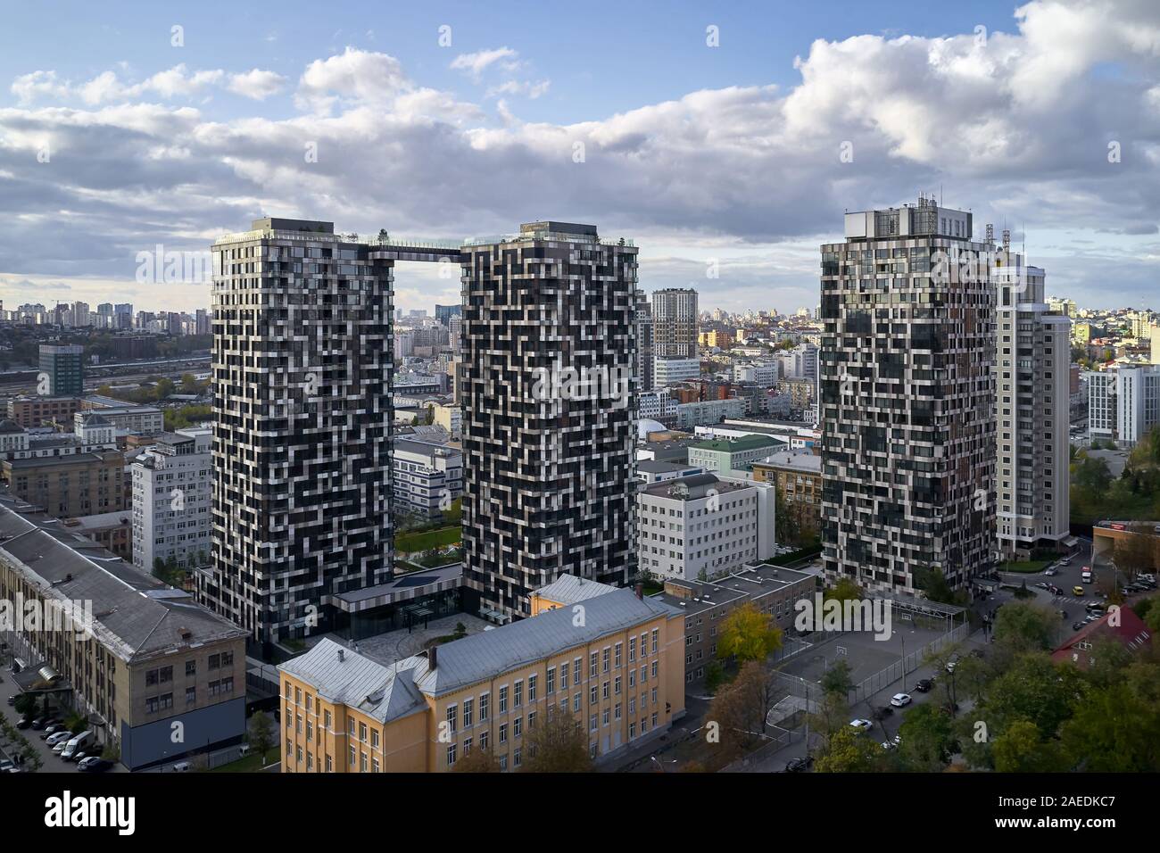 Aerial view at cityscape with modern high-rise houses Stock Photo - Alamy