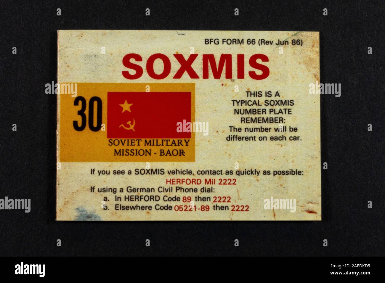 SOXMIS identification and contact card, a piece of replica memorabilia ...