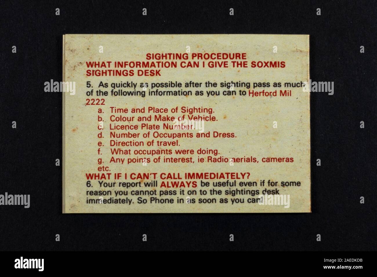 SOXMIS identification and contact card, a piece of replica memorabilia ...