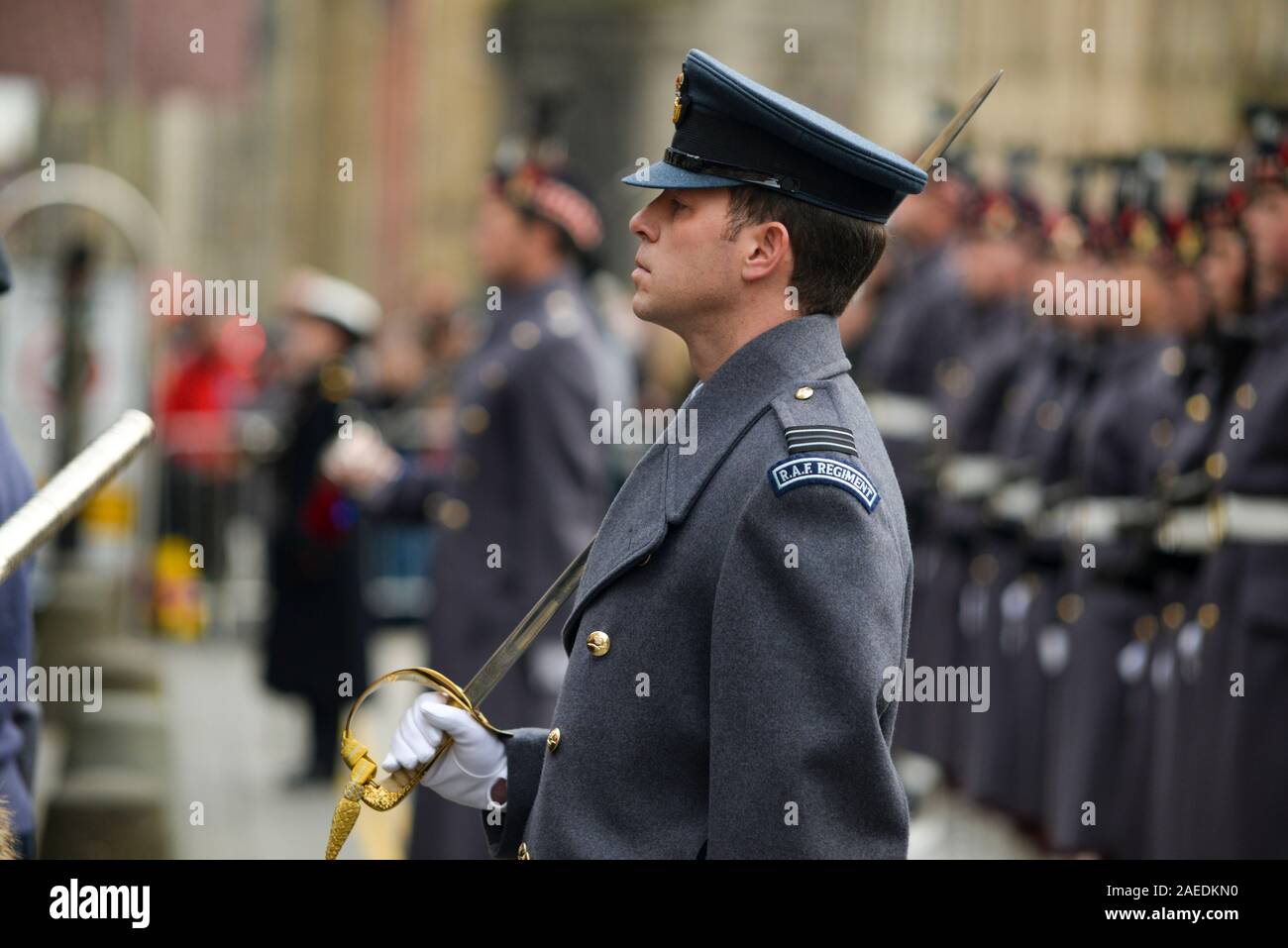 RAF Regiment Flight Lieutenant on parade on Edinburghs' Royal Mile ...