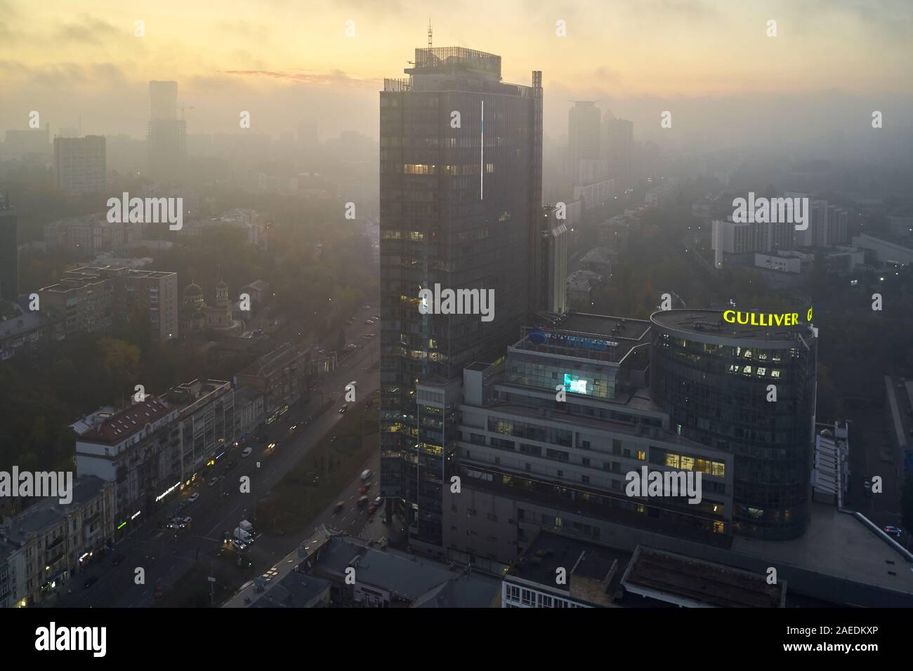 Aerial view at cityscape with luminous buildings Stock Photo - Alamy
