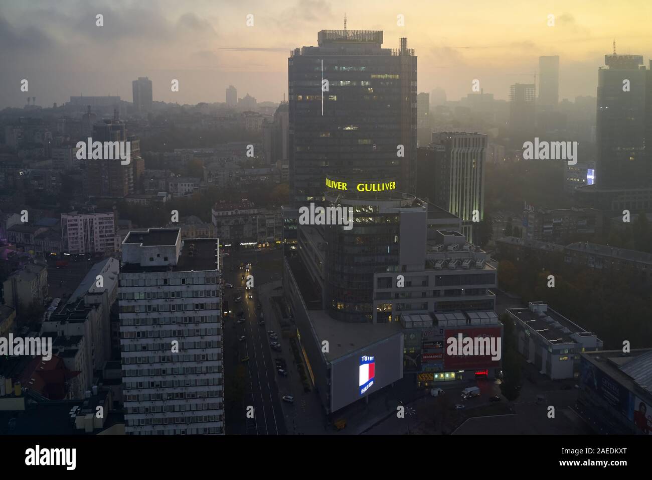 Aerial view at cityscape with luminous buildings Stock Photo - Alamy