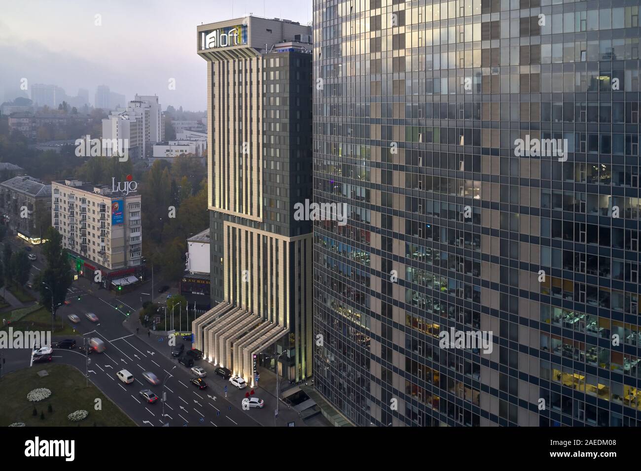 Aerial view at cityscape with business complexes Stock Photo - Alamy
