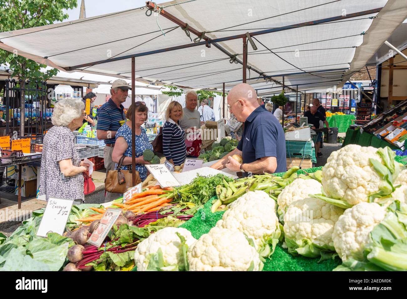 Fruit & vegetable market stall, Market Place, Oakham, Rutland, England ...