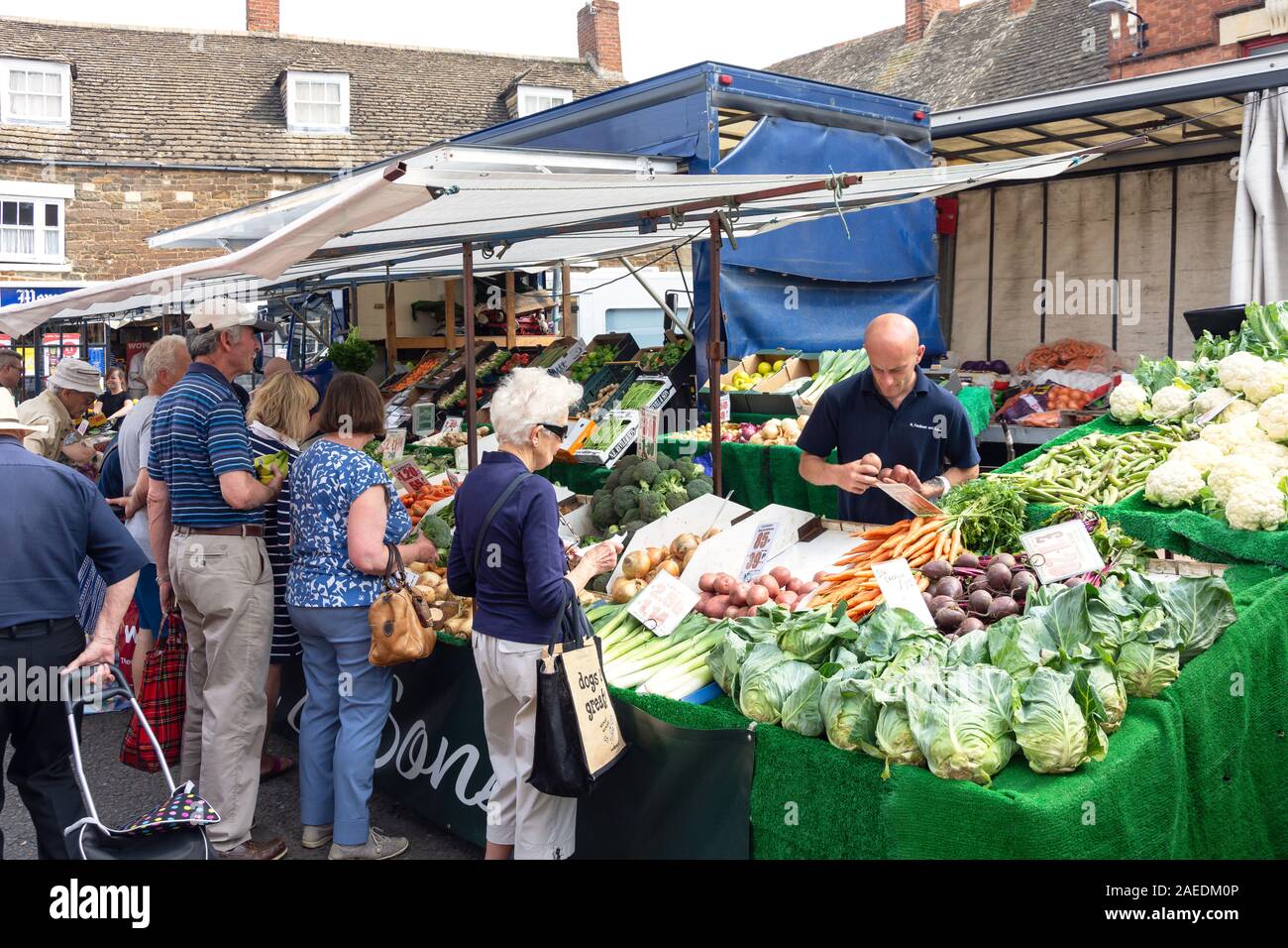 Fruit & vegetable market stall, Market Place, Oakham, Rutland, England ...