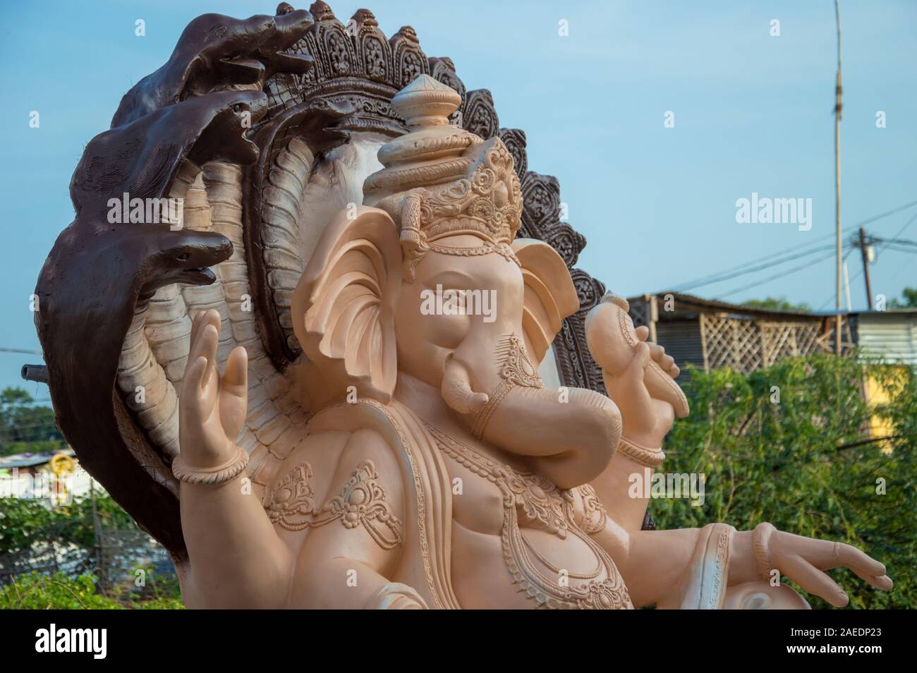 Statue of Hindu God Ganesha. close up of Ganesha Idol at an artist's ...