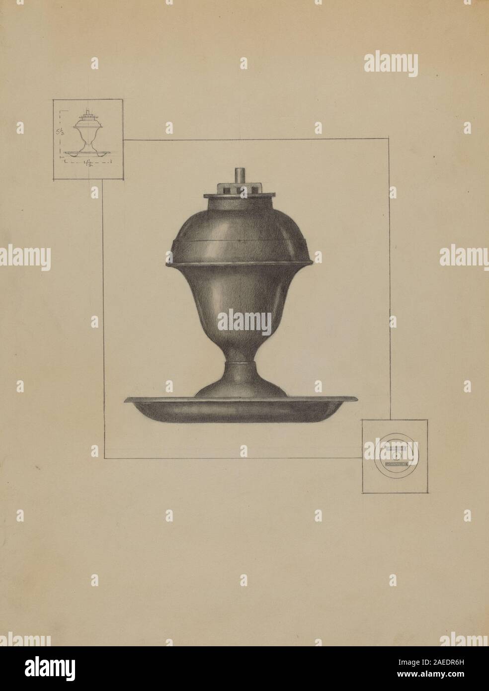 Herman Bader's lamp, circa 1936, is a lighting device with base, shade ...