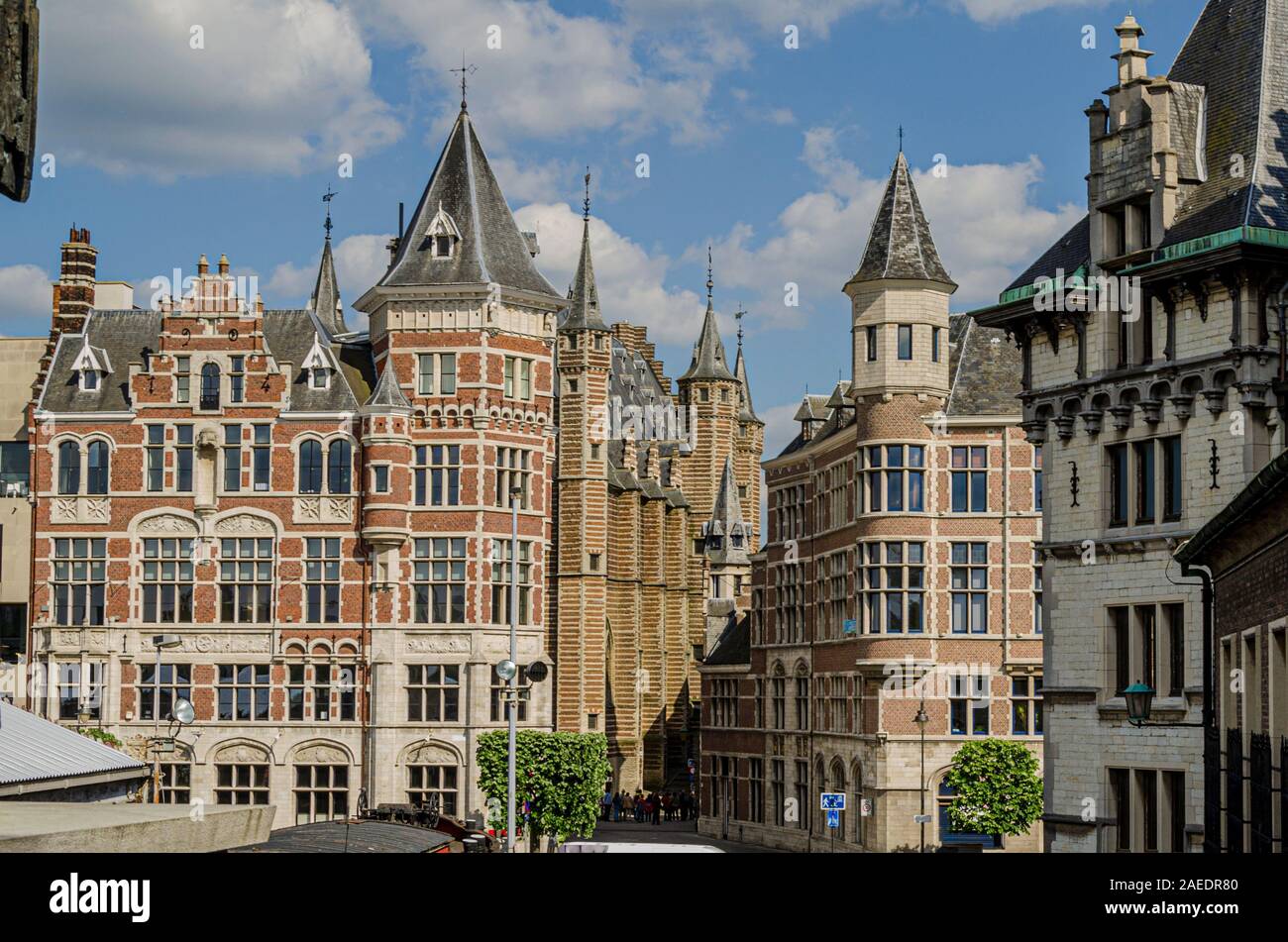 Antwerp city center with its old and characteristic buildings finished ...