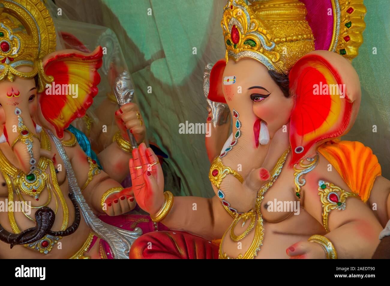 Statue of Hindu God Ganesha. close up of Ganesha Idol at an artist's ...