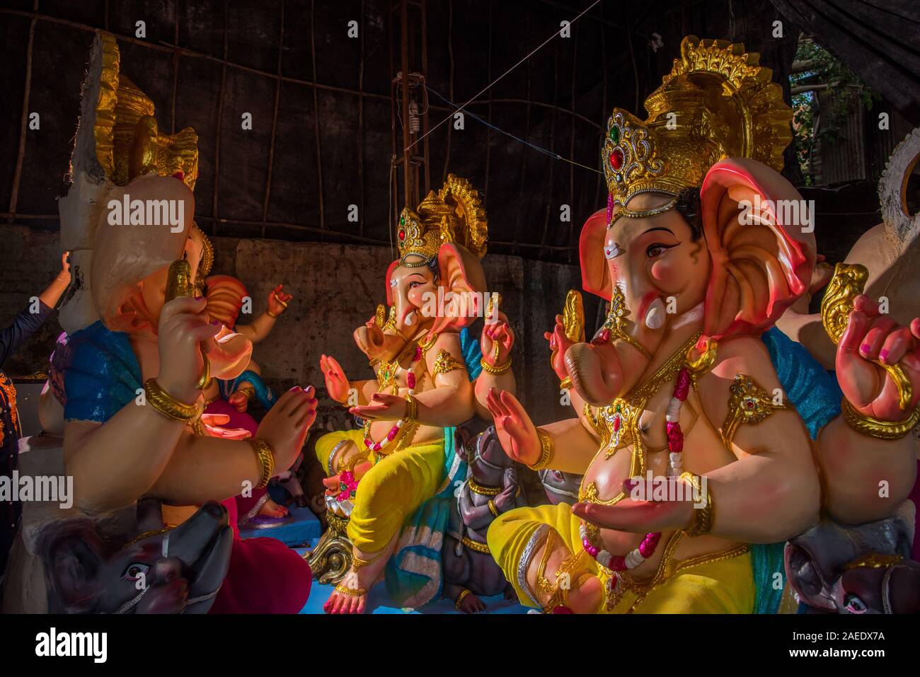 Statue of Hindu God Ganesha. close up of Ganesha Idol at an artist's ...