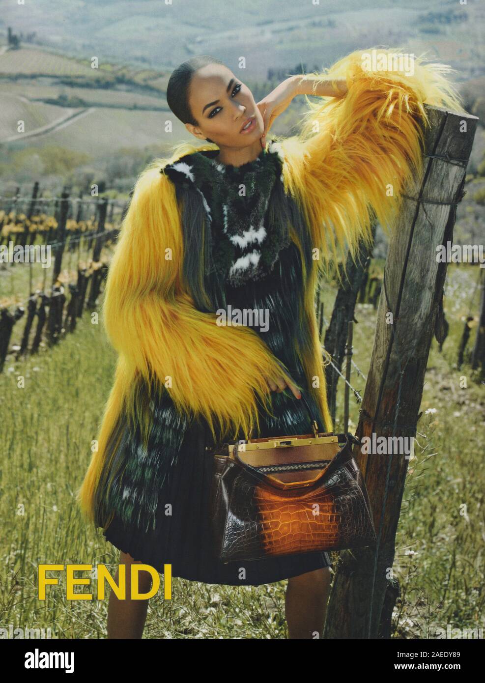 poster advertising FENDI fashion house with Joan Smalls in paper ...