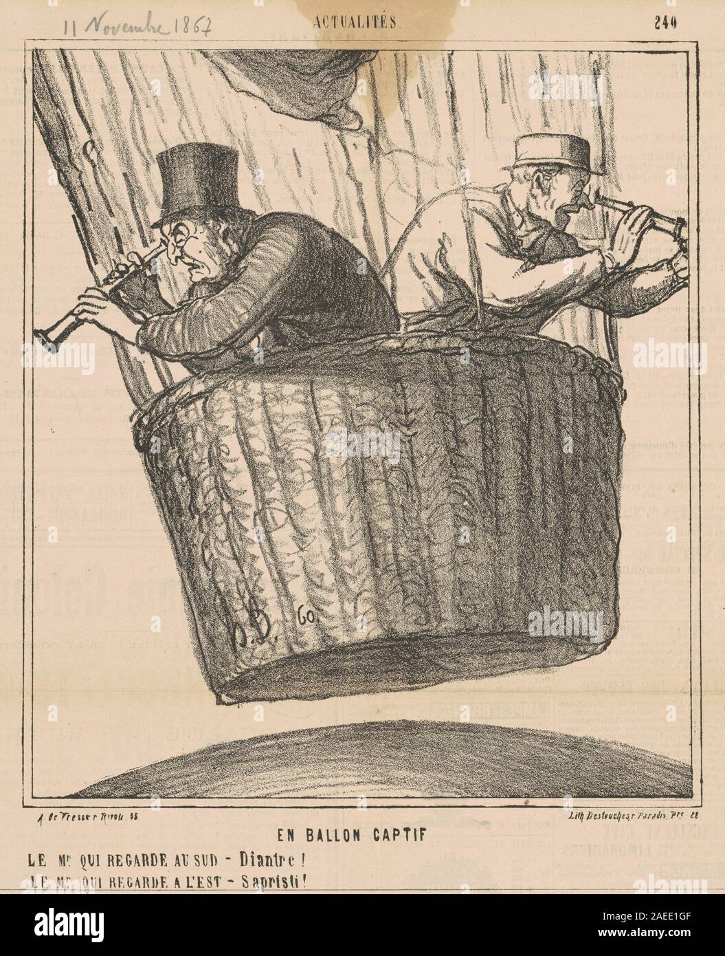 A 19th-century artwork by Honoré Daumier titled 'En ballon captif ...