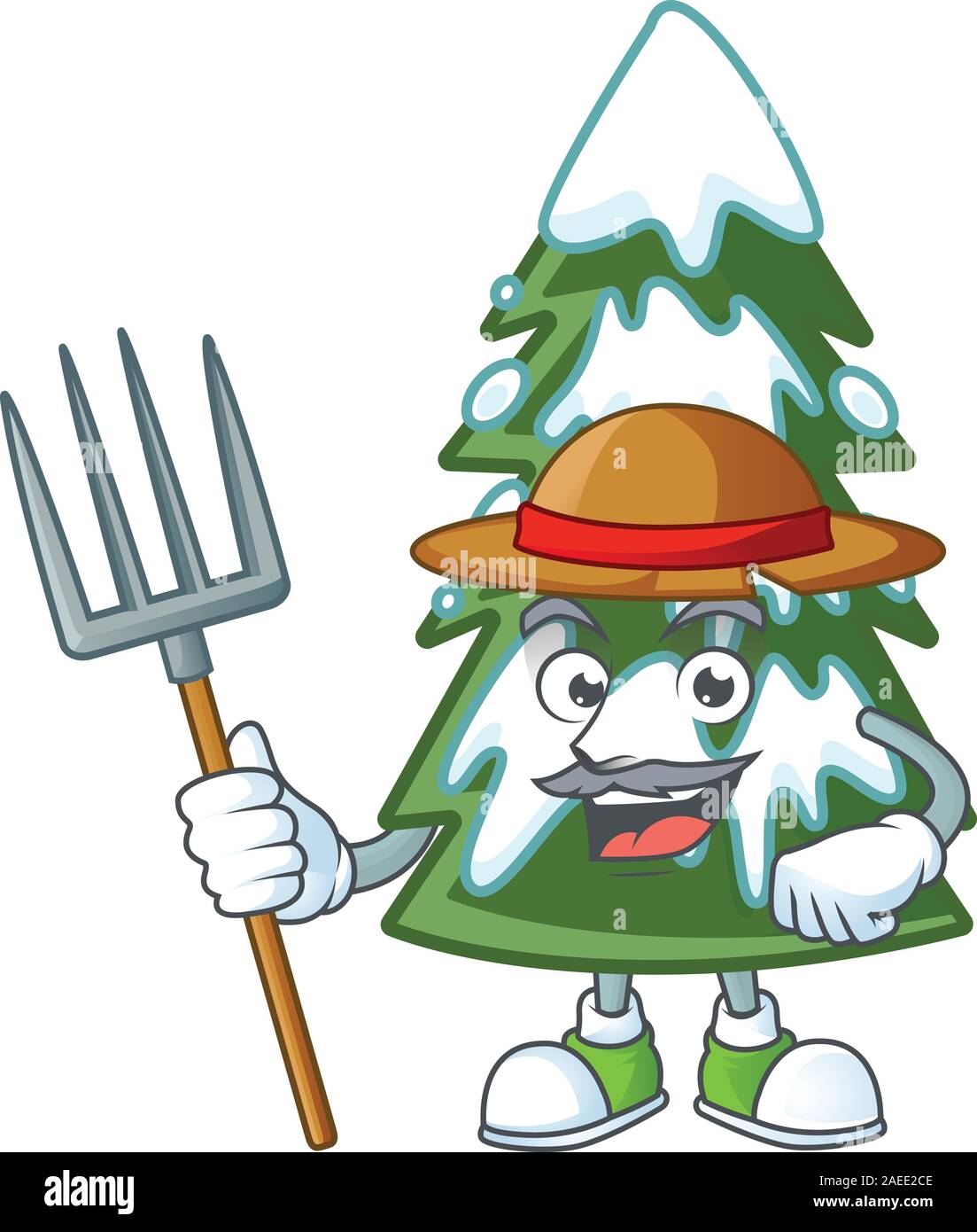 Farmer christmas tree snow cartoon character with hat and tools Stock ...