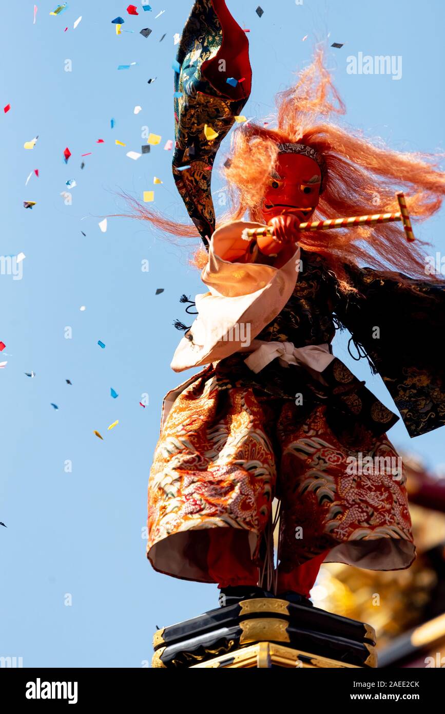 April 15, 2019: Mechanical marionette on a ornate traditional wooden ...