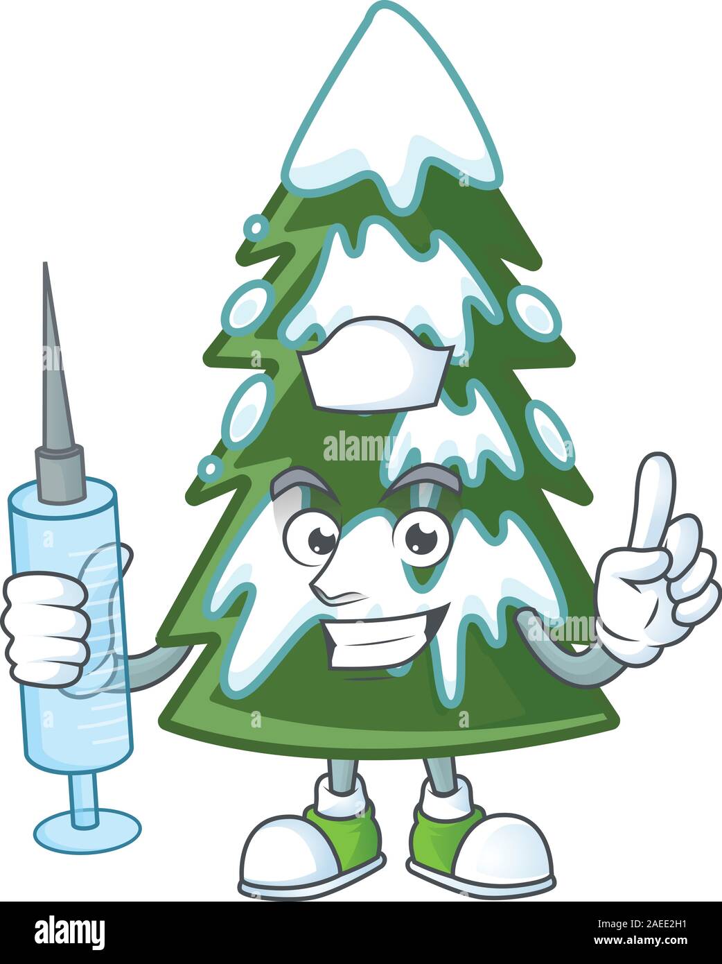 Cute Nurse christmas tree snow character cartoon style with syringe ...