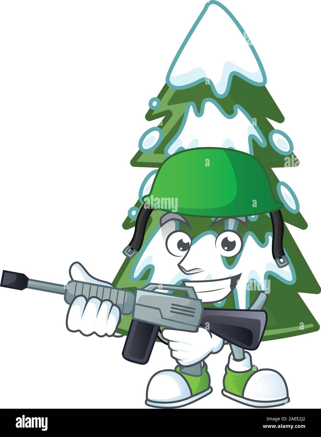 A cartoon style of christmas tree snow Army with machine gun Stock ...