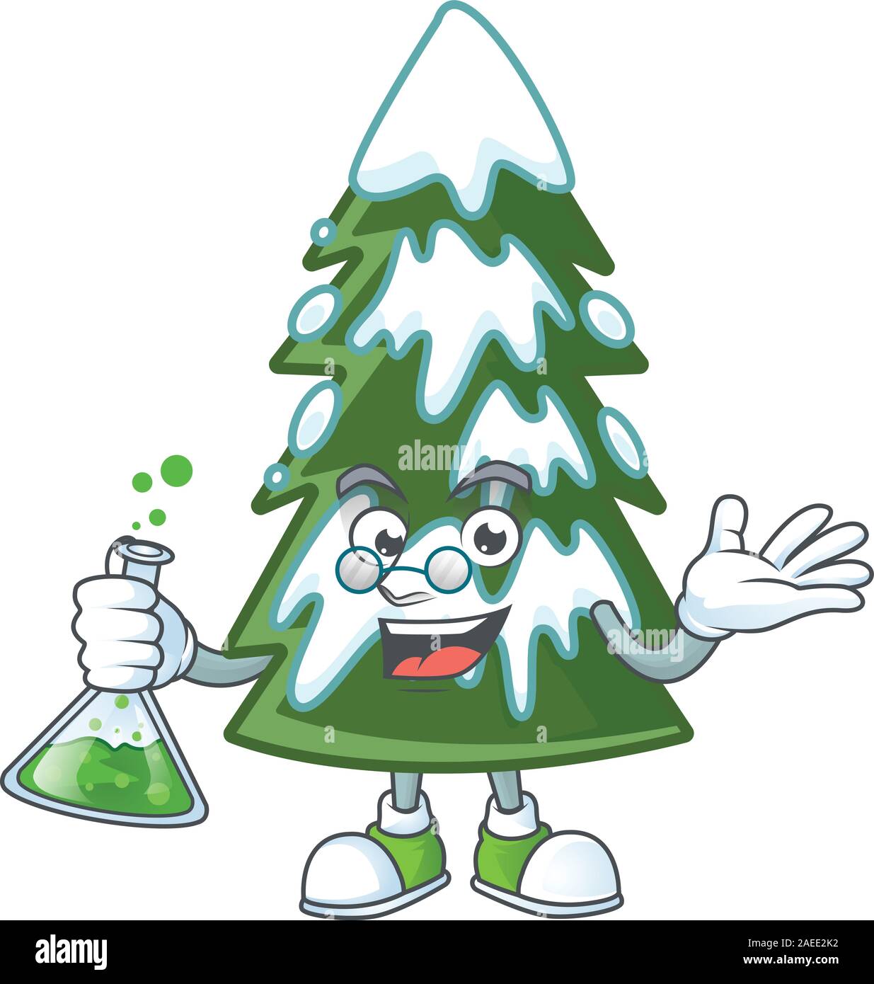 Smart Professor christmas tree snow cartoon character holding glass ...