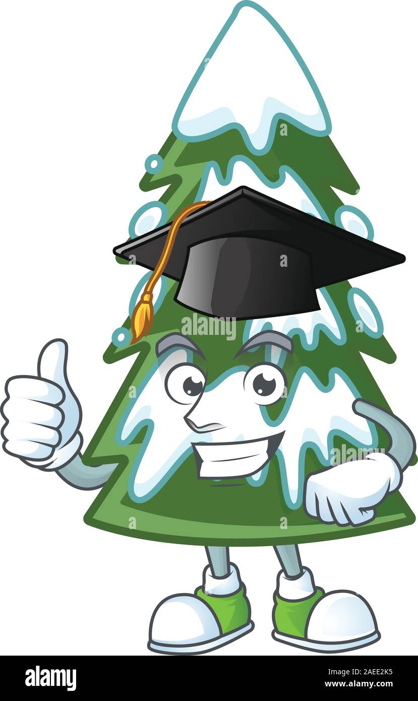 Happy christmas tree snow wearing a black Graduation hat Stock Vector ...