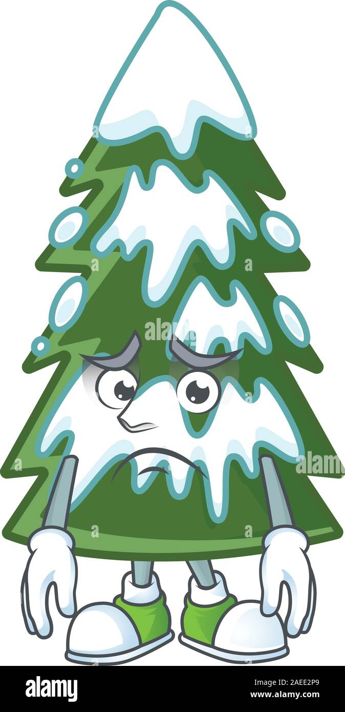 Christmas tree snow Cartoon character showing afraid look face Stock ...
