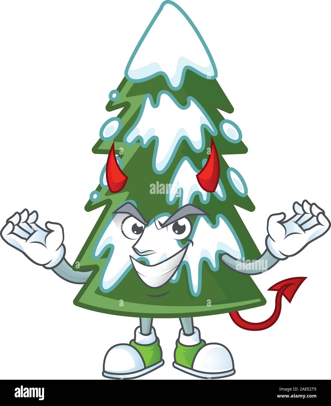 mascot cartoon of christmas tree snow on a Devil gesture design Stock ...