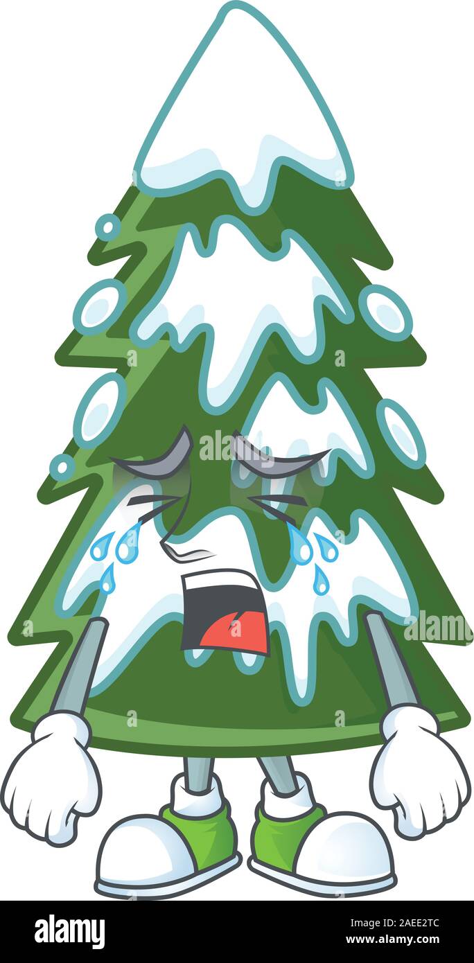 Sad Crying christmas tree snow cartoon character design style Stock ...