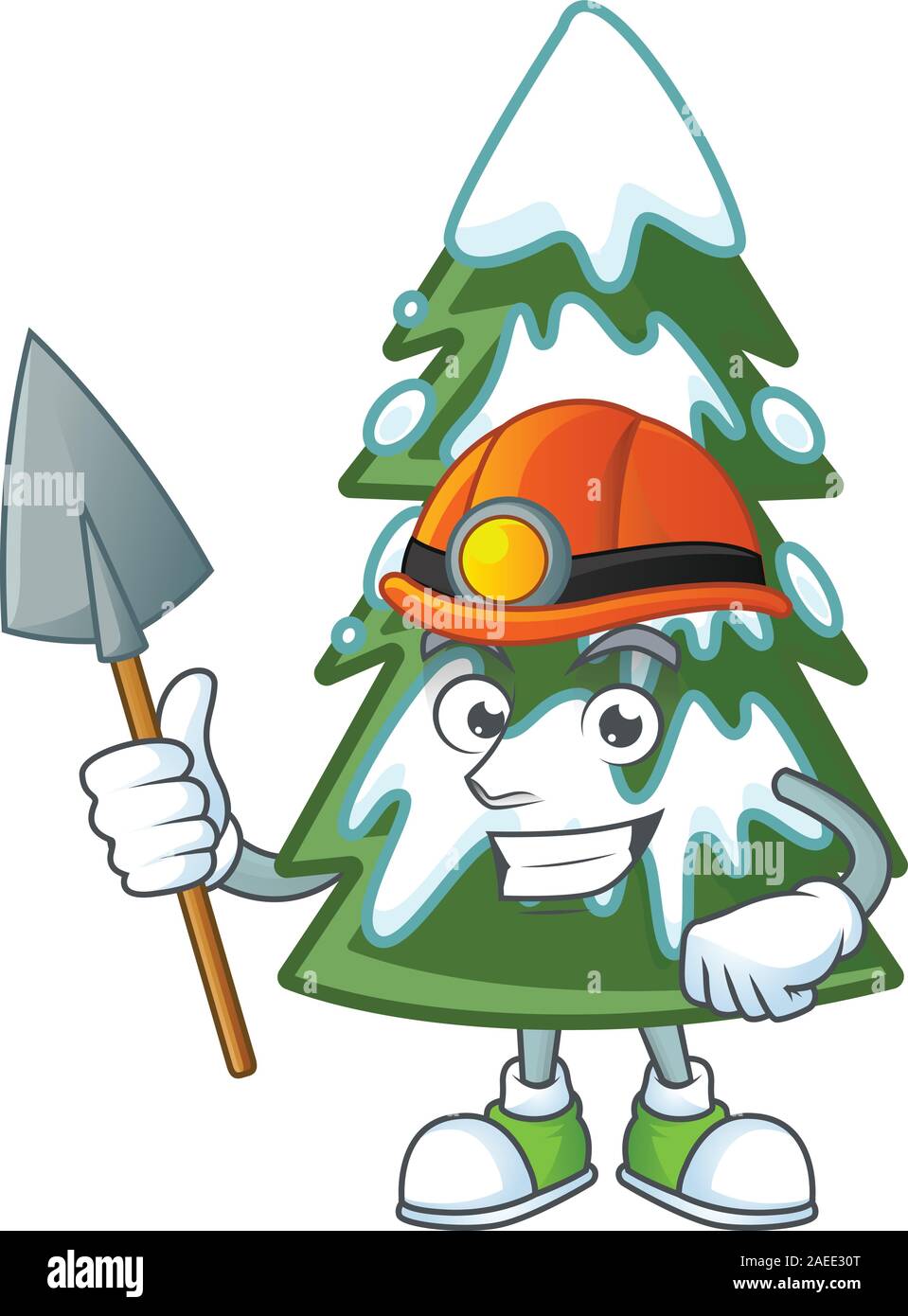 Cool Miner christmas tree snow cartoon mascot design style Stock Vector ...